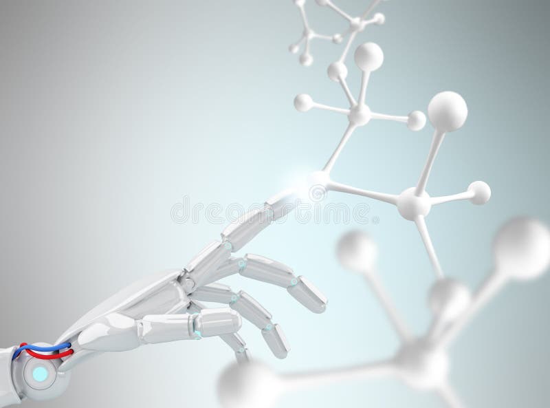 White Robot Hand Touching Molecule Formula Stock Illustration ...