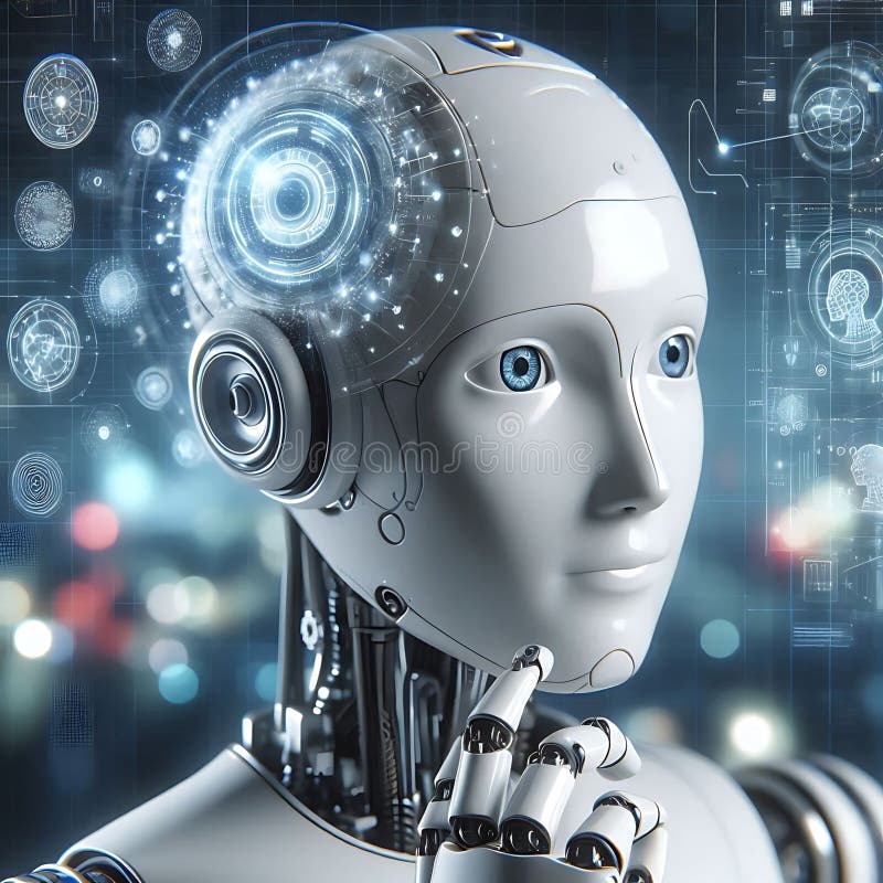 A White Robot Head with a Brain Connected To a Network, Featuring ...