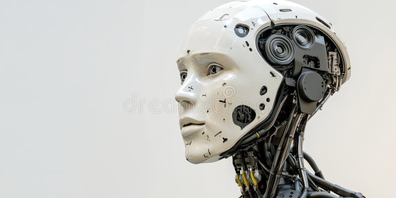 White Robot Head with Exposed Mechanical Parts Stock Illustration ...