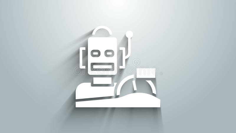 White Robot Humanoid Driving a Car Icon Isolated on Grey Background ...