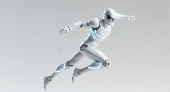 White Robot Leaping Futuristic Action Figure 3d Render Stock ...