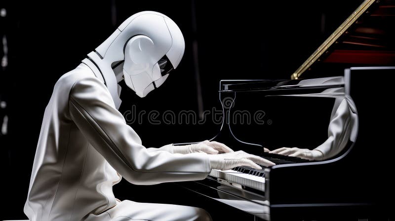 White Robot Playing the Piano Stock Illustration - Illustration of design, microphone: 315052097