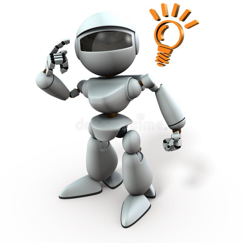 A White Robot Pointing Up at the Head and Looking Up into the Sky ...