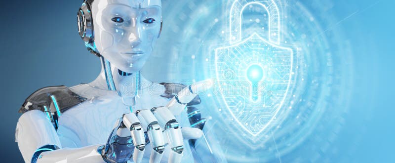 Robot protecting computer stock illustration. Illustration of cartoon ...