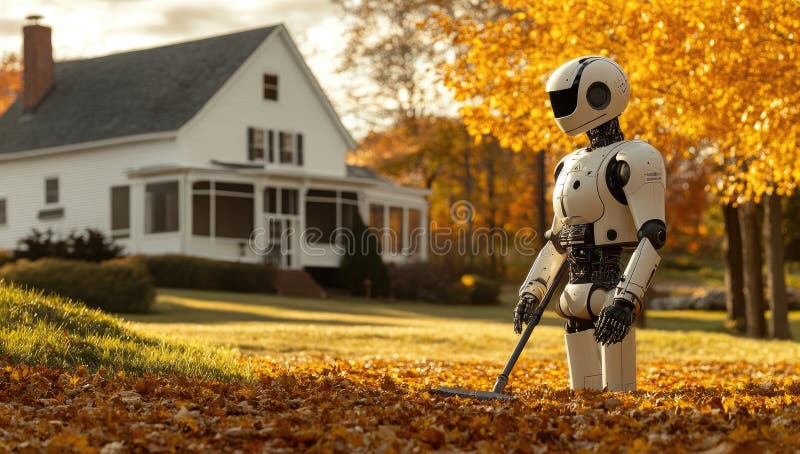 Autumn Robot Yard Work stock illustration. Illustration of fall - 390577482