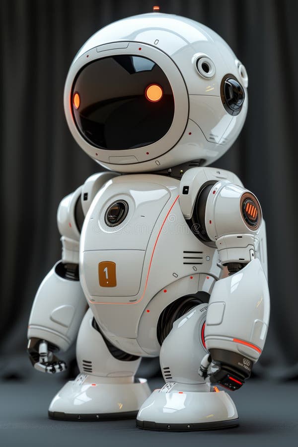 A White Robot with Red Eyes and a Black Background, AI Stock ...