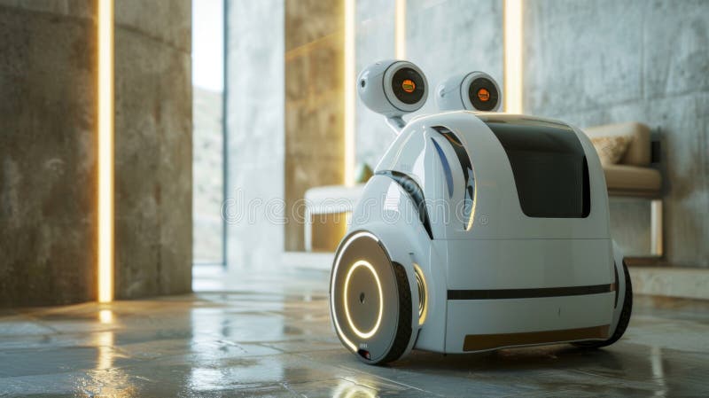White Robot Sitting on Tiled Floor Stock Photo - Image of tiled ...