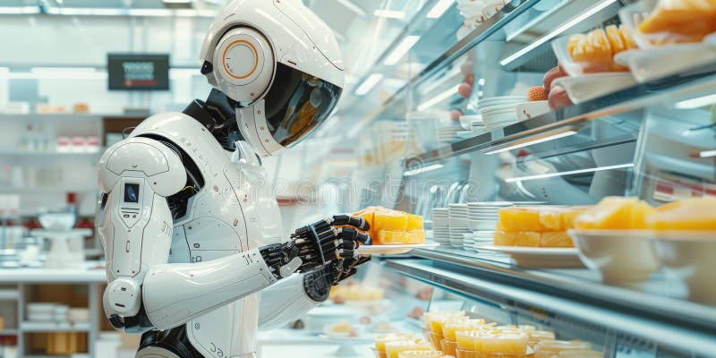 White Robot Selecting Cheese in a Supermarket, Great for Grocery and AI ...