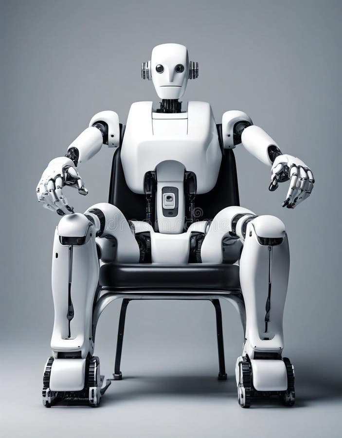 White Robot Sit on the Chair Stock Illustration - Illustration of ...