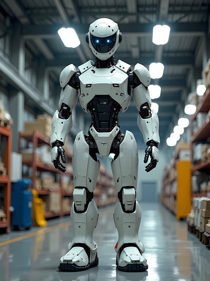 A White Robot Stands Inside a Factory. Stock Illustration ...