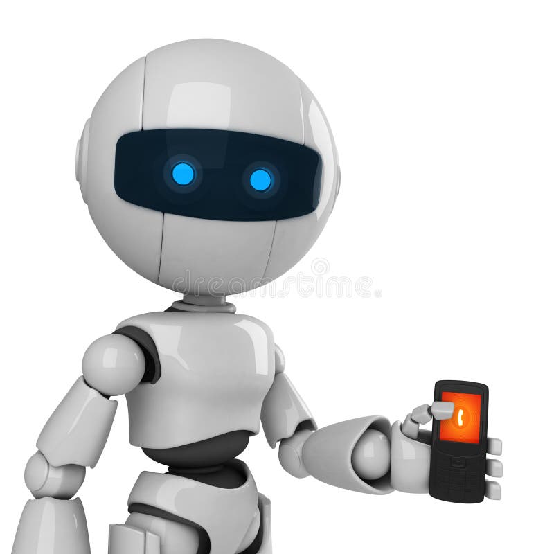 Little Robot Hold Mobile Phone Checking Messages Stock Vector ...