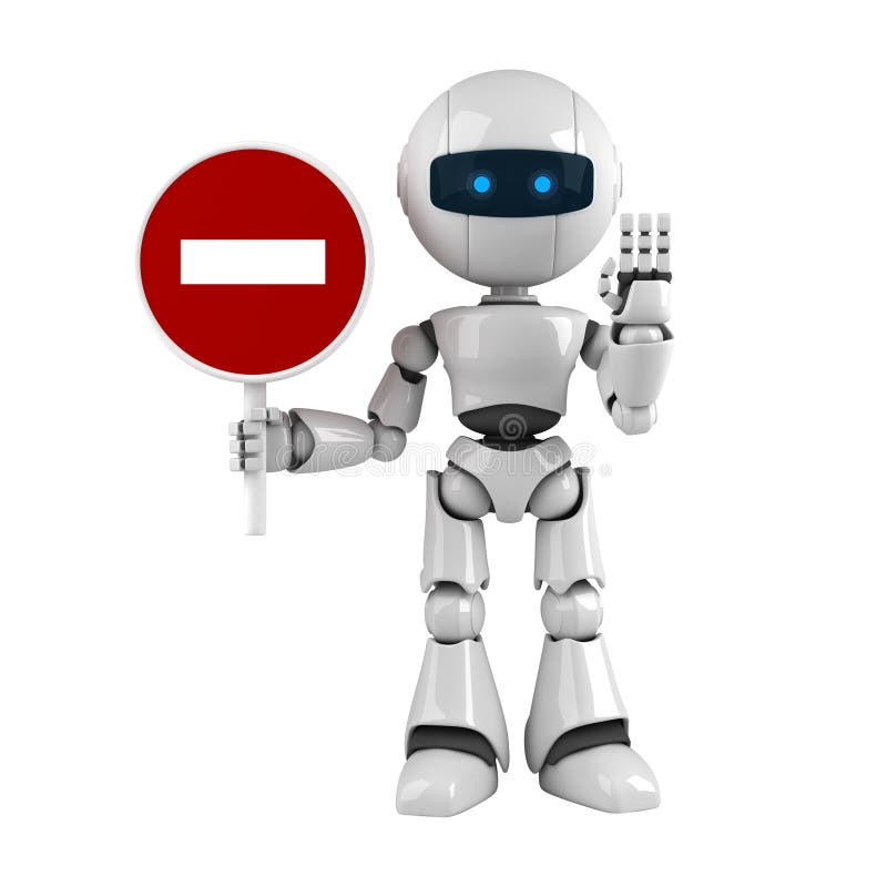 Little Robot on No Enter Sign Stock Vector - Illustration of humanoid ...
