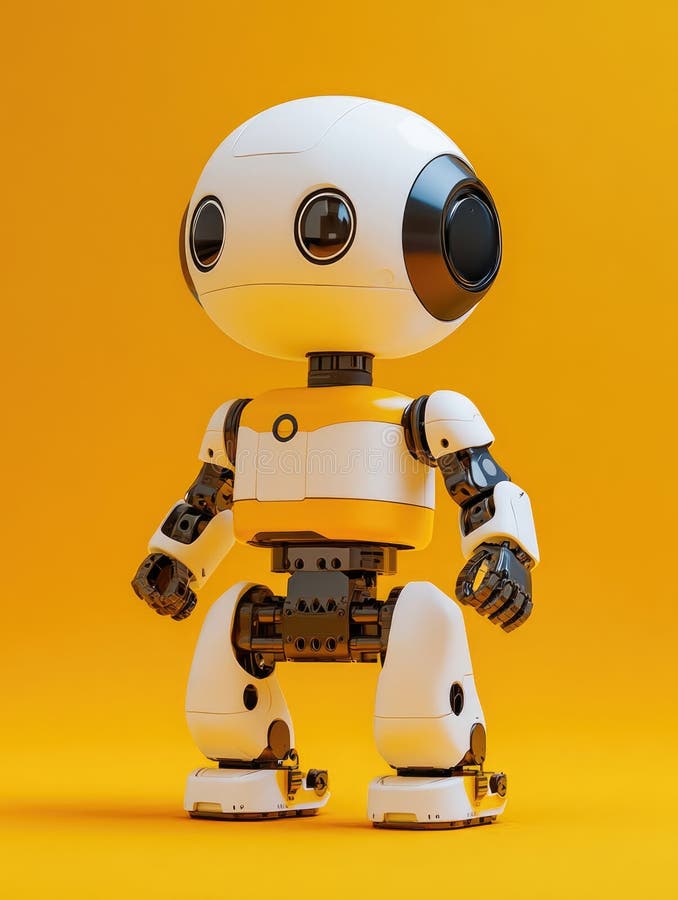 White Robot on Yellow Surface Stock Photo - Image of manufacturing ...