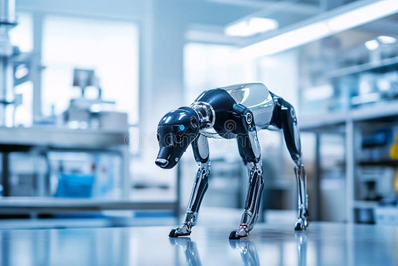 White Robotic Android Dog Standing Tech Lab Stock Illustration ...