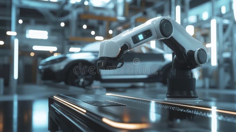 White Robotic Arm on Advanced Tech Production Platform Stock ...