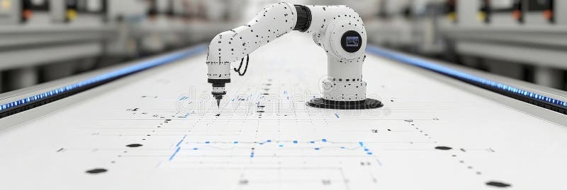 White Robotic Arm in High-tech Industrial Setting Stock Illustration ...