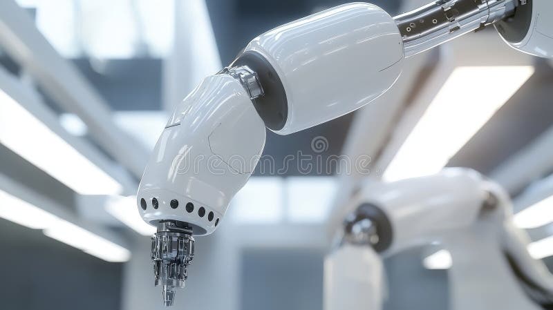 White Robotic Arm with a Mechanical Precision Tool Stock Illustration ...
