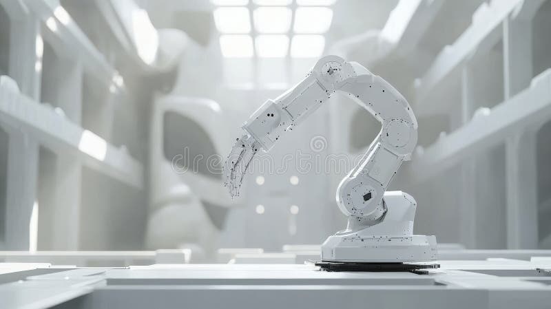 White Robotic Arm in a Minimalist Industrial Space Design Stock ...