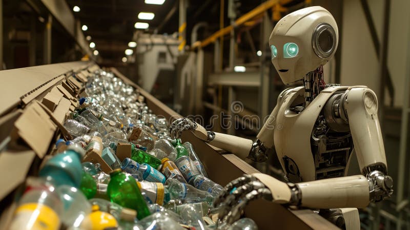 White Robotic Arm Sorting Plastic Bottles on a Recycling Plant S ... White Robotic Arm Sorting Plastic Bottles on a Recycling Plant S ...