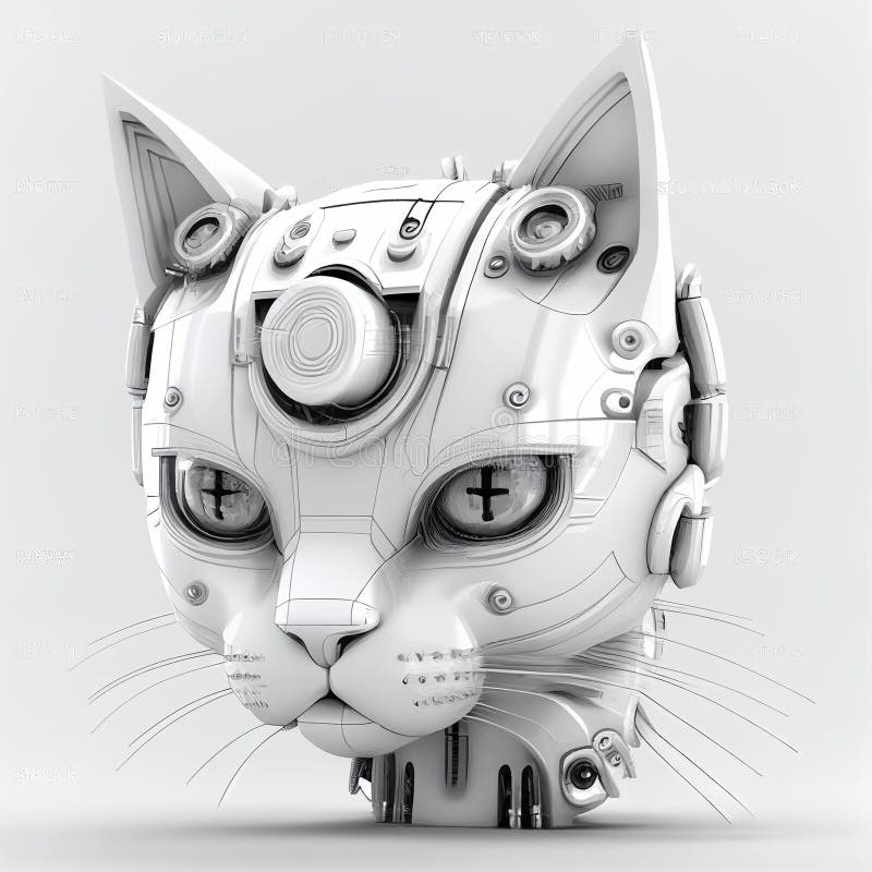White Robotic Cat Cyborg Iron Cat. Cat in the Ai Era Artificial ...