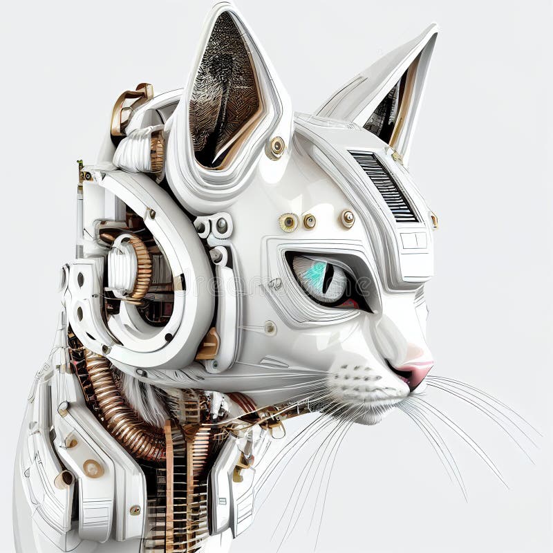 White Robotic Cat Cyborg Iron Cat. Cat in the Ai Era Artificial ...