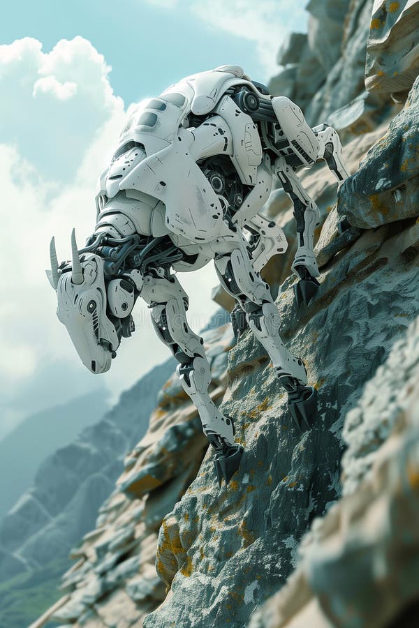 White Robotic Goat Climbing Up Steep Mountain. by Generative Ai Stock ...