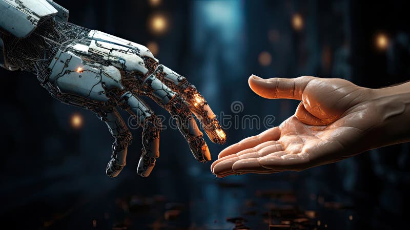 One White Robot Technology AI Hand Reaches Out To Another Human Hand ...