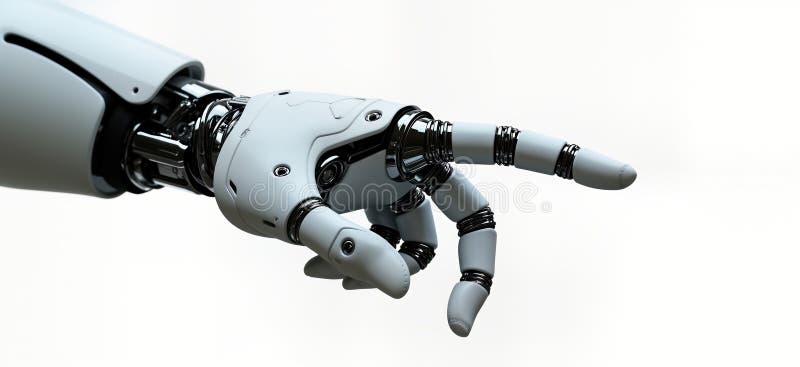 White Robotic Hand Points. Futuristic Arm Reaching. Artificial ...