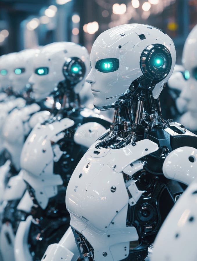 White Robots with Green Eyes Stock Photo - Image of artificial, cyborg ...