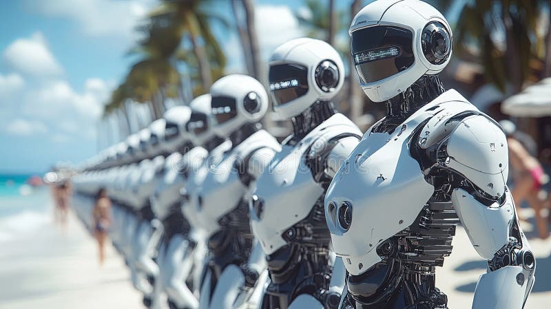 White Robots in Line Stock Photo Stock Photo - Image of humanoid ...