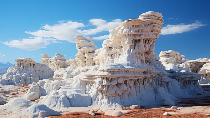 White Rock Formation with Blue Sky and Clouds. Generative AI. Stock ...