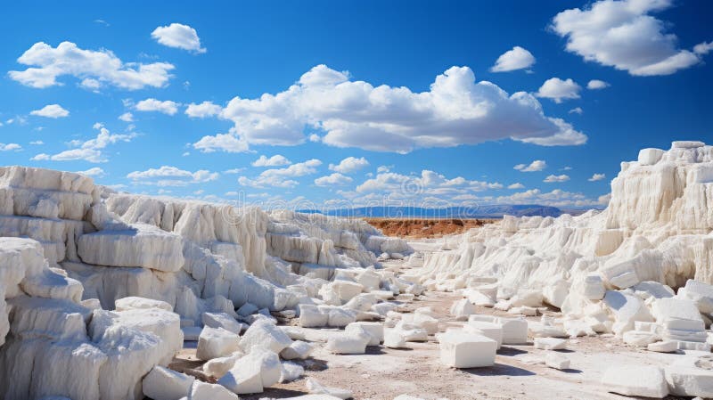 White Rock Formation with Blue Sky and Clouds. Generative AI. Stock ...