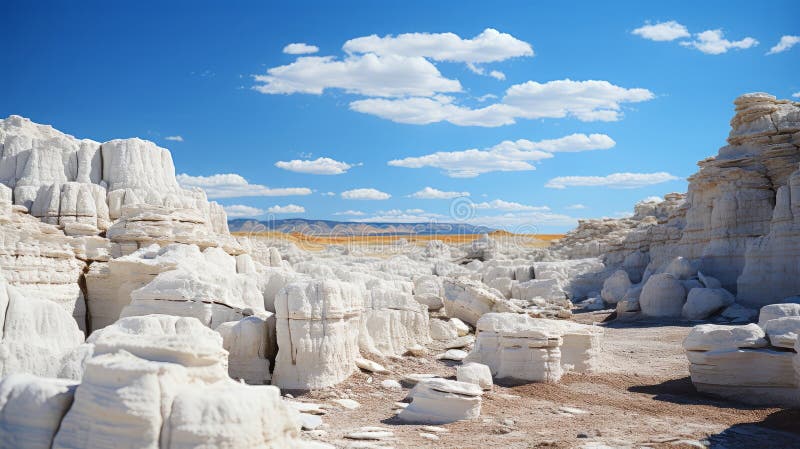 White Rock Formation with Blue Sky and Clouds. Generative AI. Stock ...