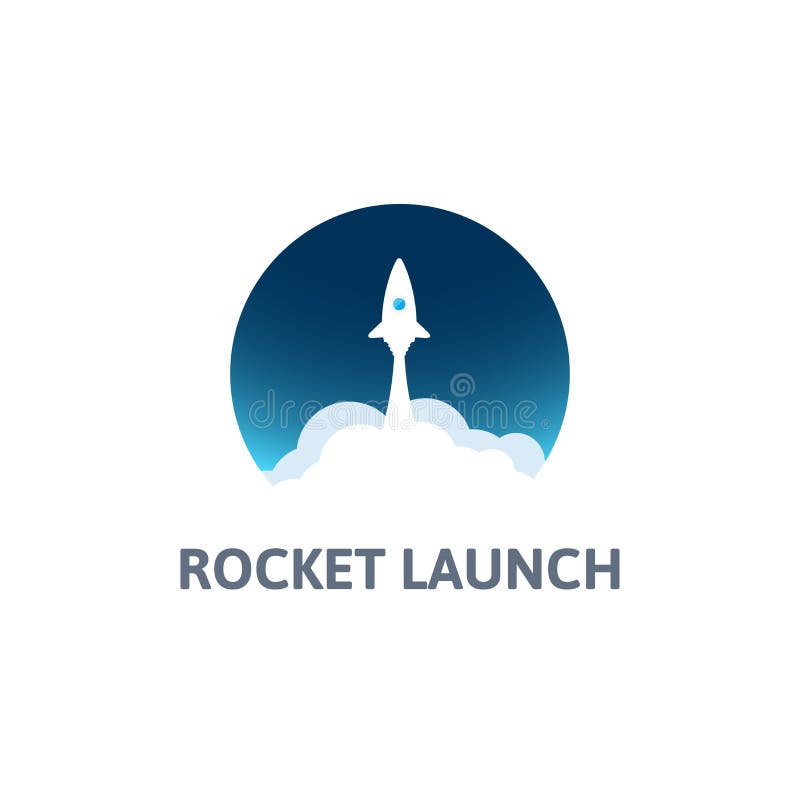 White Rocket with Cloud and Blue Sky, Circle Icon in Flat Style, Vector ...