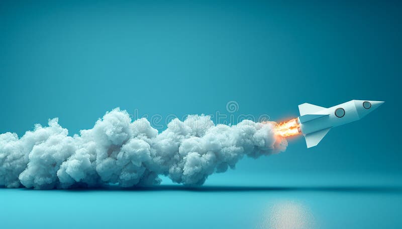 A White Rocket is Flying through a Cloud of Smoke Stock Photo - Image ...
