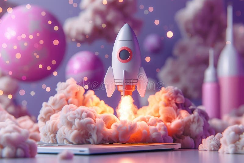 A White Rocket is Flying through a Cloud of Smoke Stock Illustration ...
