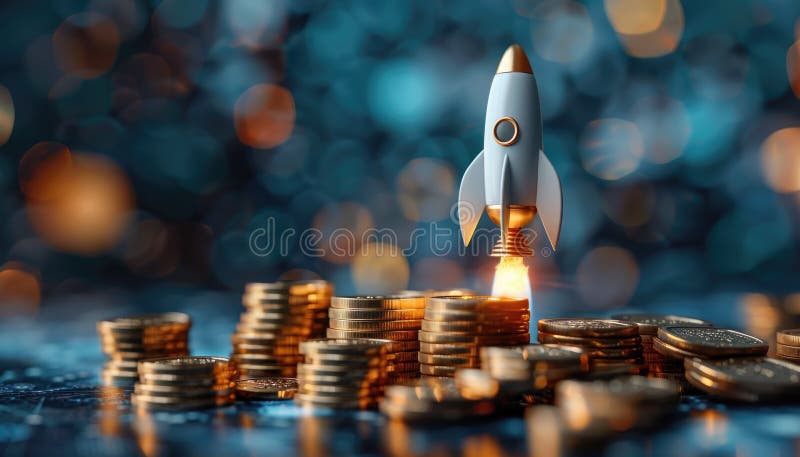 A White Rocket is Flying through a Pile of Gold Coins by AI Generated ...
