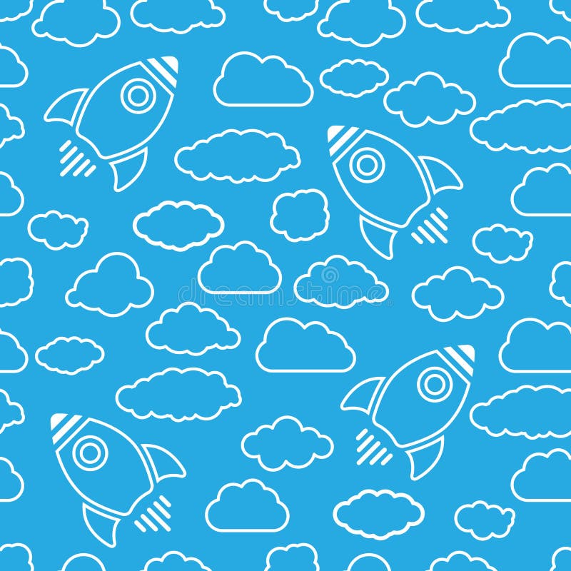 White Rocket Icon with Clouds on a Blue Air Background - Vector Stock ...