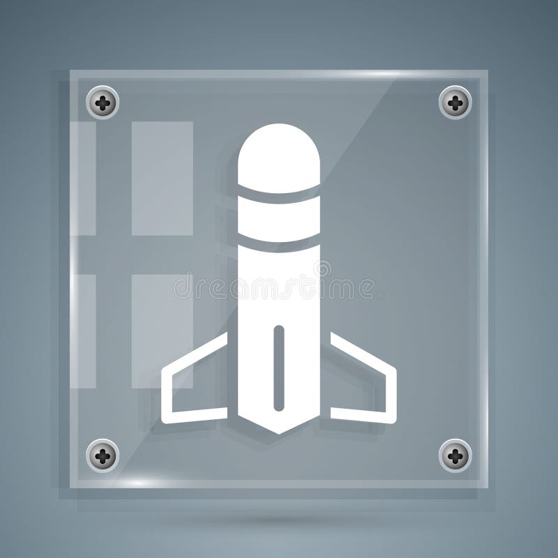 White Rocket Icon Isolated on Grey Background. Square Glass Panels ...