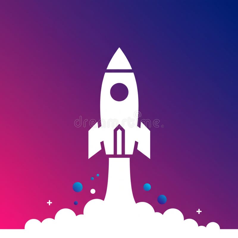 White Rocket Icon Takes Off Against a Gradient Background Transitioning ...