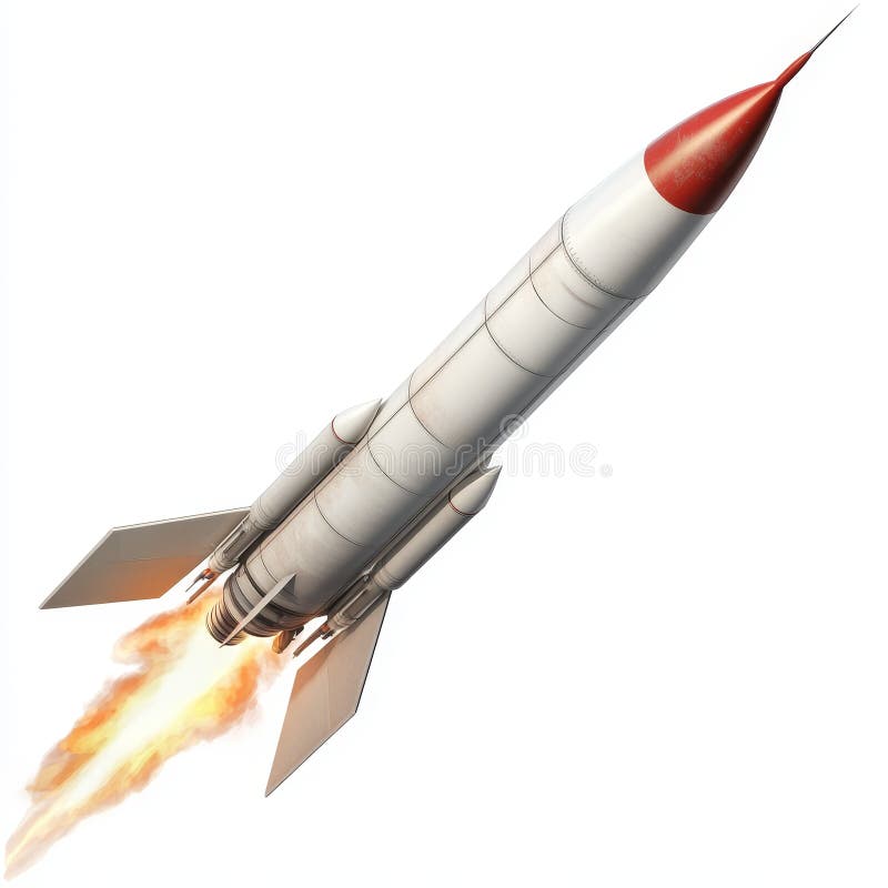 White Rocket Launching Isolated on White Background Stock Illustration ...