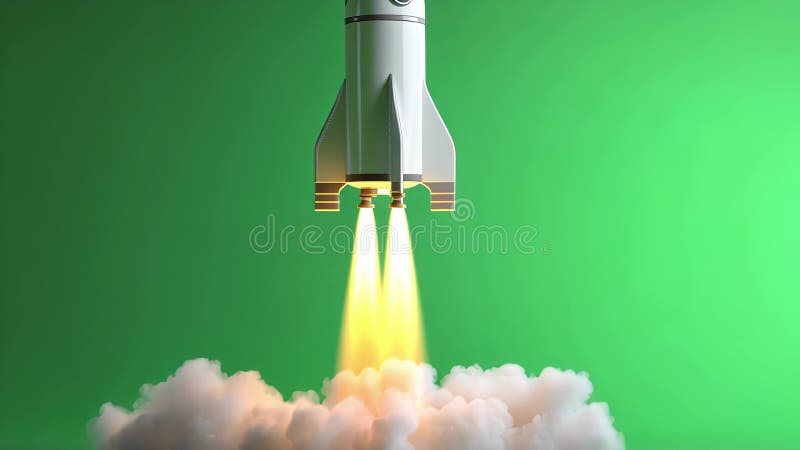 White Rocket Launching with Smoke on Green Screen Background Stock ...