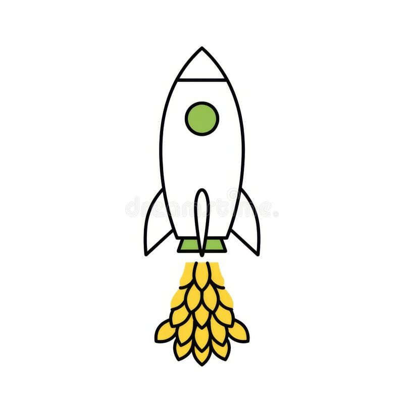 White Rocket Launching with Yellow Flames Stock Illustration ...