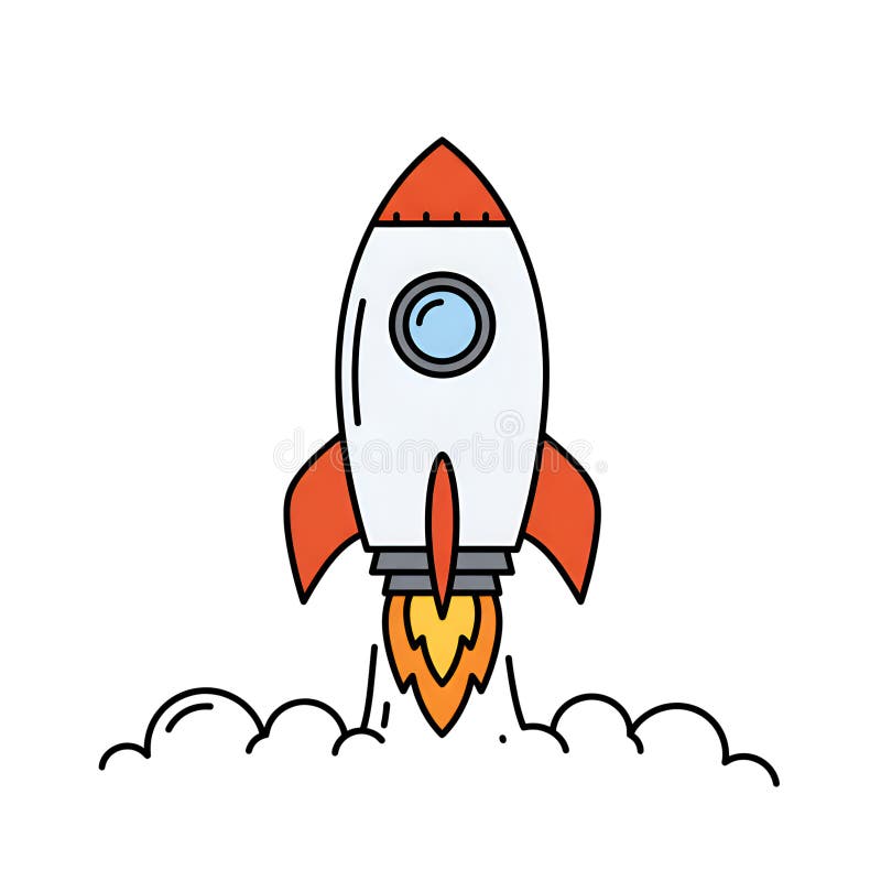 White Rocket Ship Launching into Space Startup Success Icon Red Fire ...