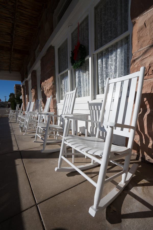 White Rocking Chairs on Patio Stock Photo - Image of porch, tourism ...
