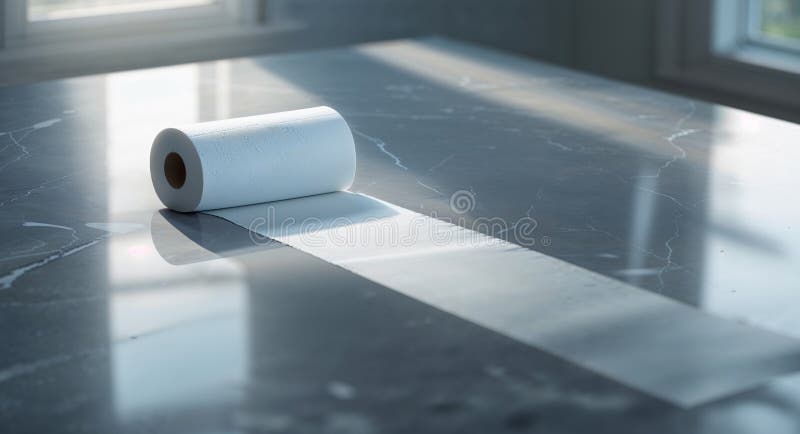 White Roll on Marble Surface with Natural Light Reflection Stock Photo ...