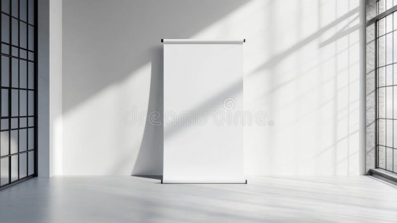 White Roll-Up Banner in Minimalist Interior with Window Light Stock ...