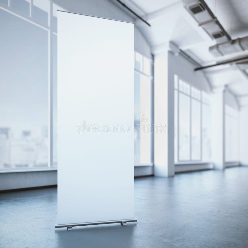 Two Roll Up Banners at Office. 3d Rendering Stock Photo - Image of ...
