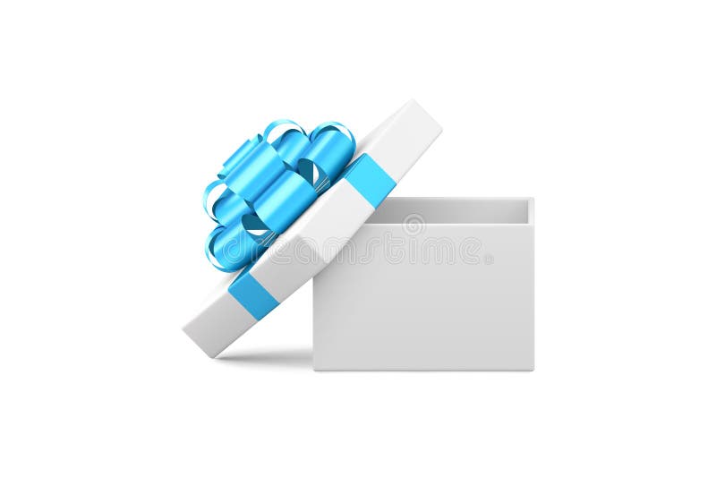 White Romantic Squared Gift Box with Open Lid and Blue Bow Ribbon 3d ...