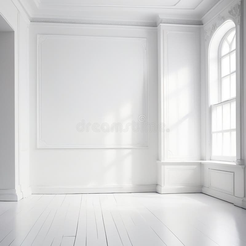 White Room Background with Window and White Sunlight and Crown Moldings ...